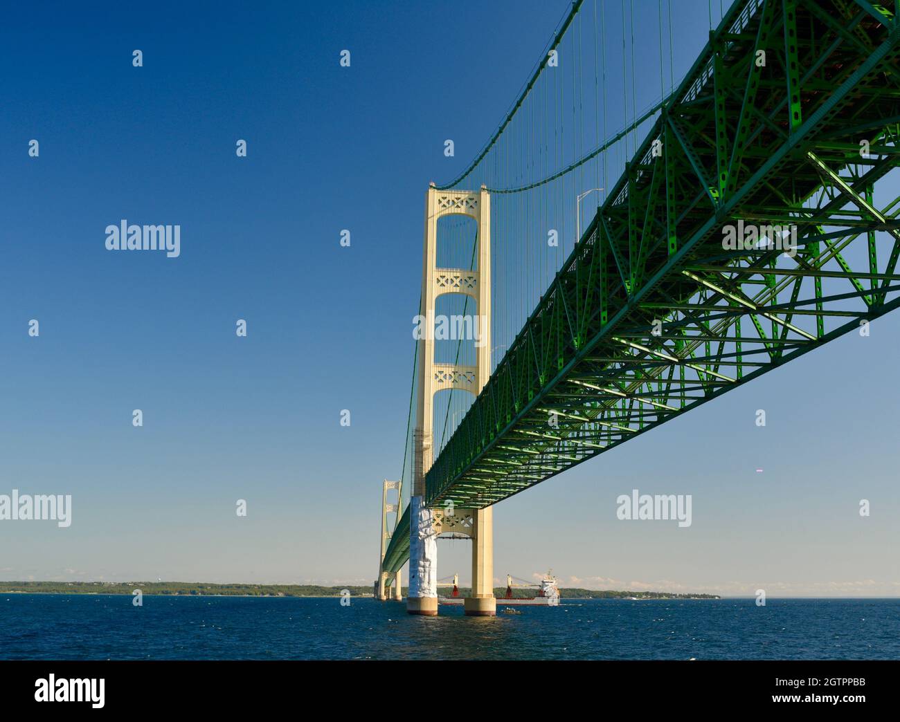 The Mackinac Bridge, one of the world's longest bridges over the Strait ...