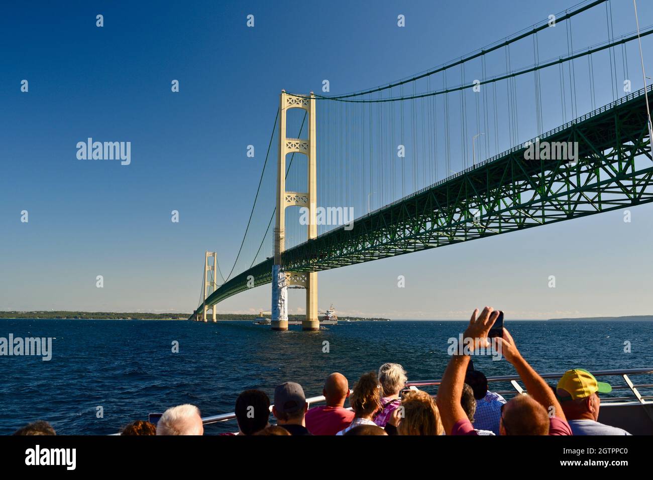 The Mackinac Bridge, one of the world's longest bridges over the Strait ...