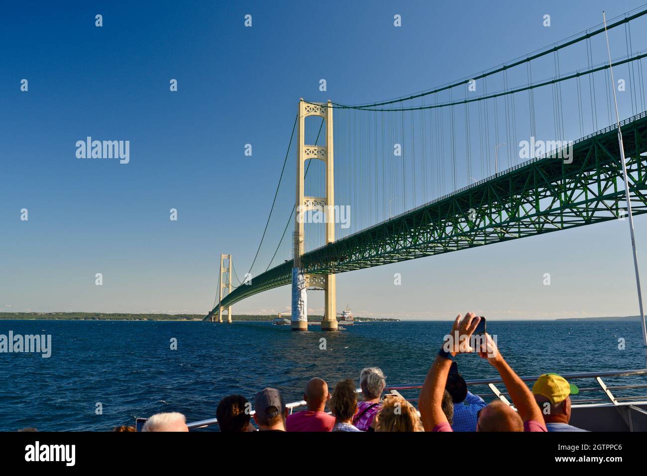 The Mackinac Bridge, one of the world's longest bridges over the Strait ...