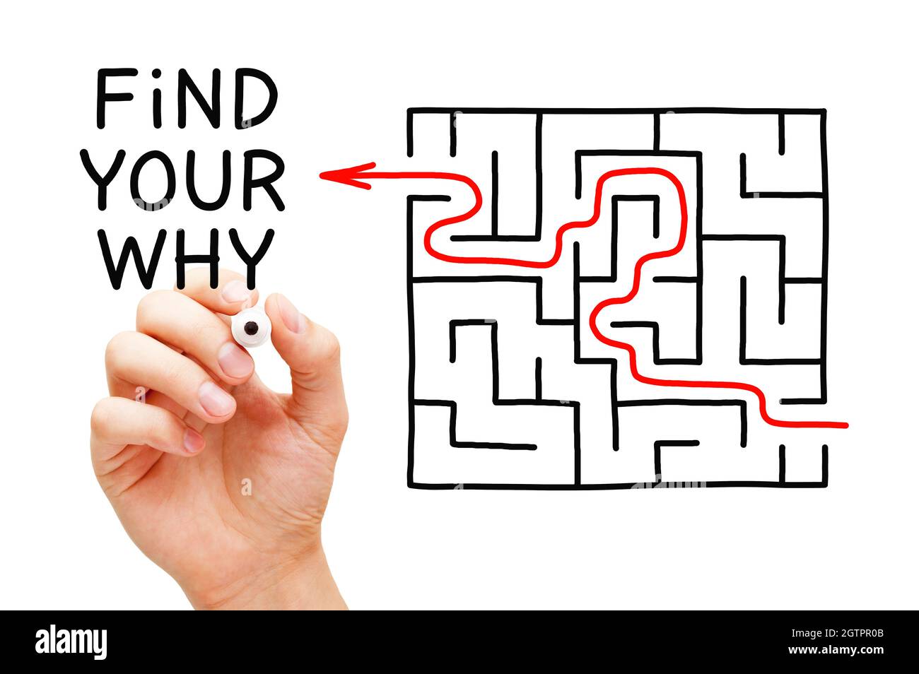 Hand writing Find Your Why next to a drawn maze. Concept about the ...