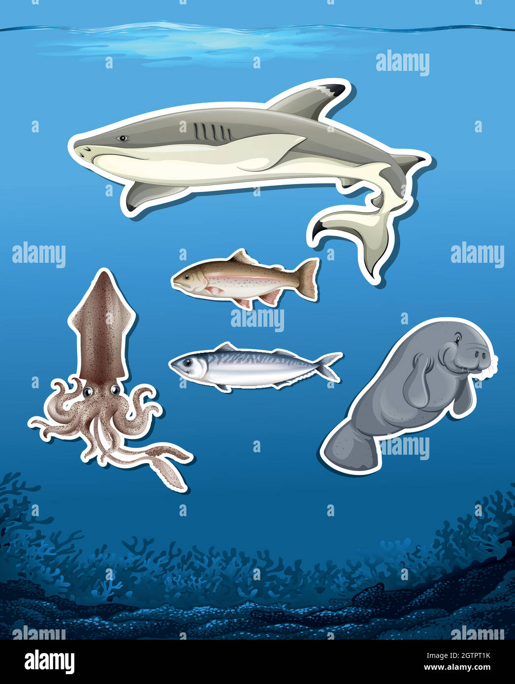 Ocean animals stickers on sea background Stock Vector Image & Art - Alamy