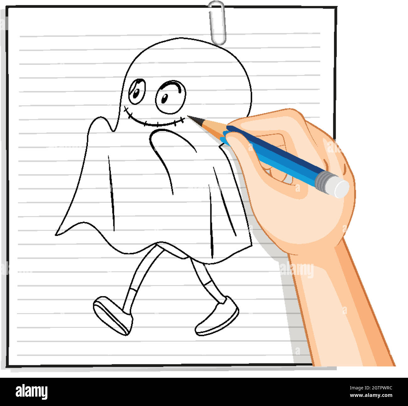 Hand writing of cute ghost mascot outline Stock Vector Image & Art - Alamy
