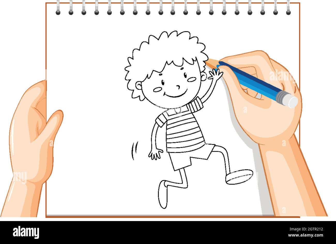 Hand writing of happy boy greeting someone outline Stock Vector Image ...