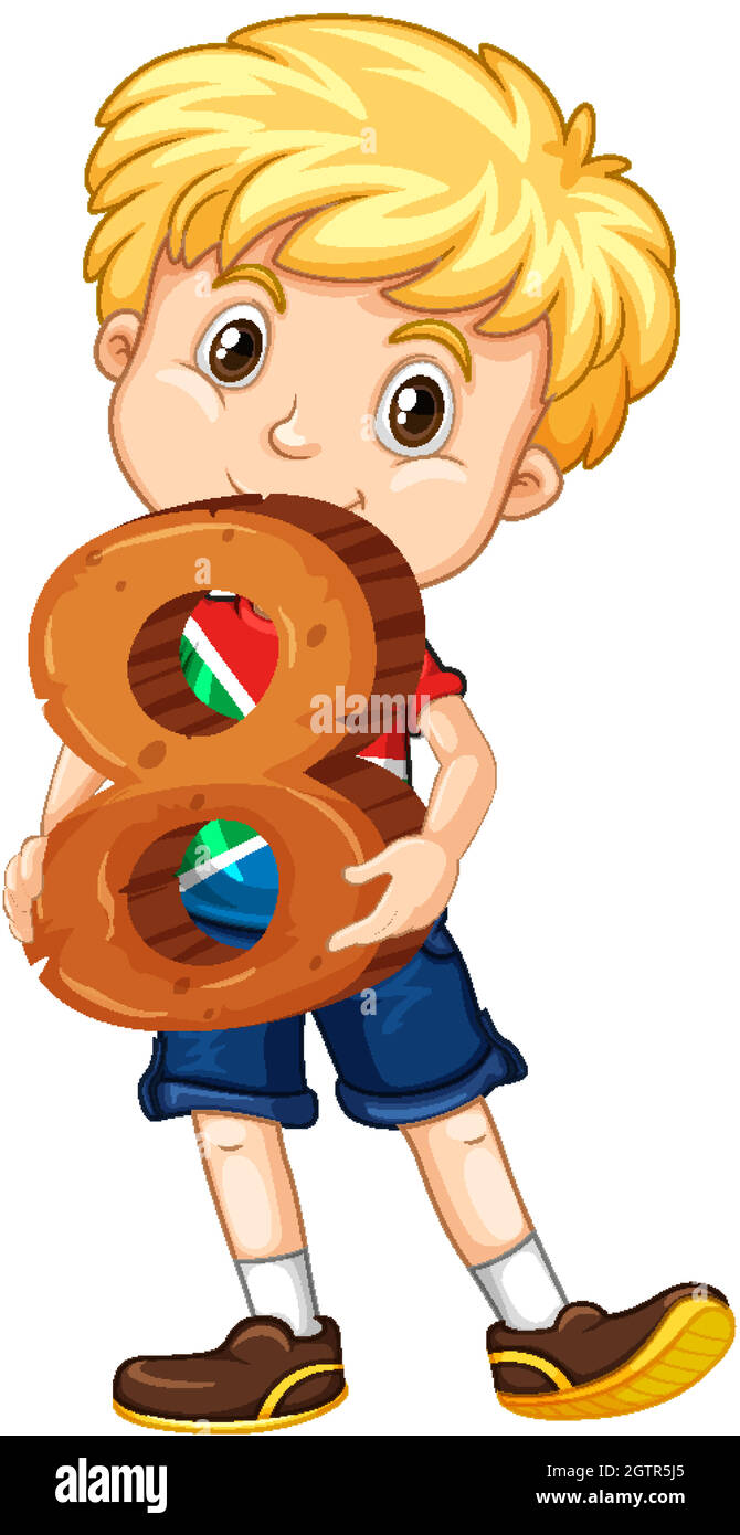 Cute boy with blonde hair holding math number eight Stock Vector Image ...