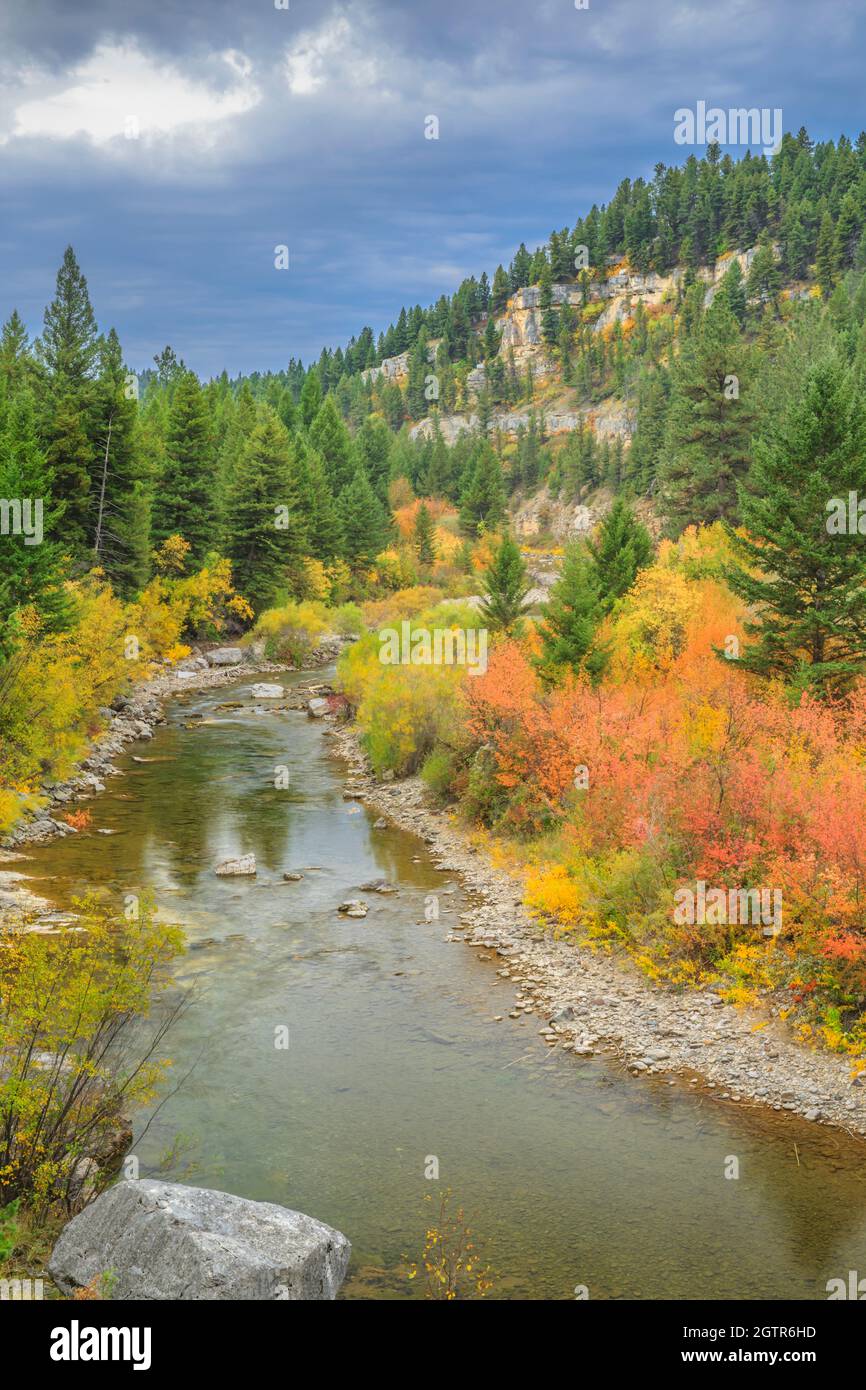 limestone canyon and fall colors along belt creek in sluice boxes state ...