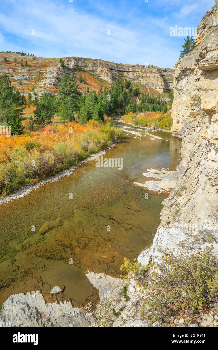 limestone canyon and fall colors along belt creek in sluice boxes state ...