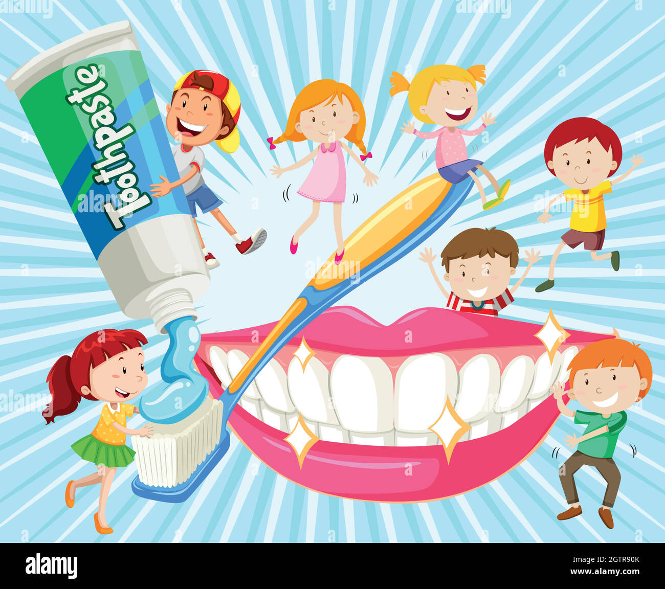 Children cleaning teeth with toothbrush Stock Vector Image & Art - Alamy
