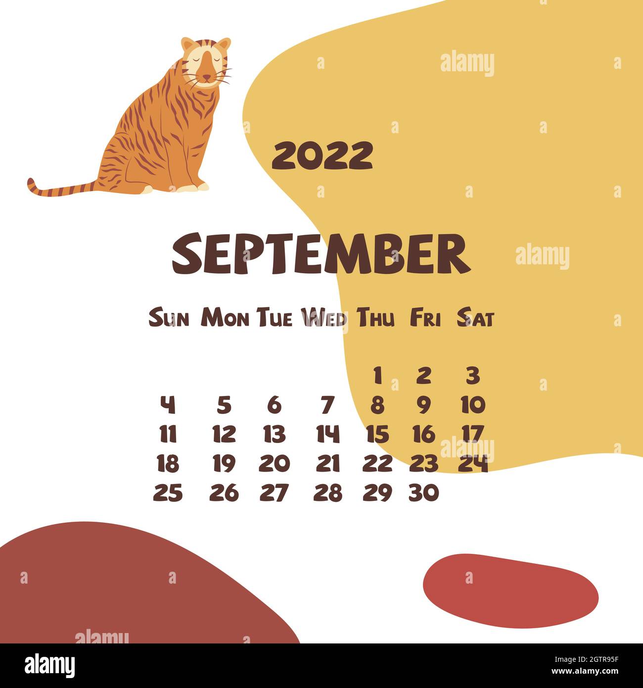 2022 september calendar with abstract shapes and tiger. Colorful modern ...