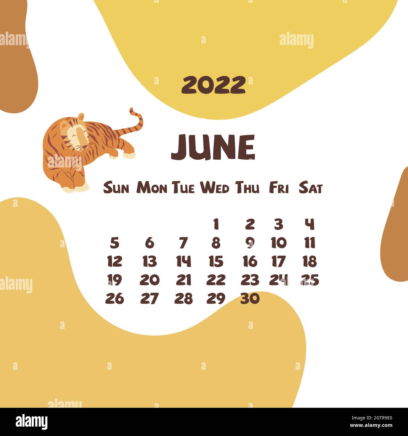 2022 june calendar with abstract shapes and tiger. Colorful modern ...