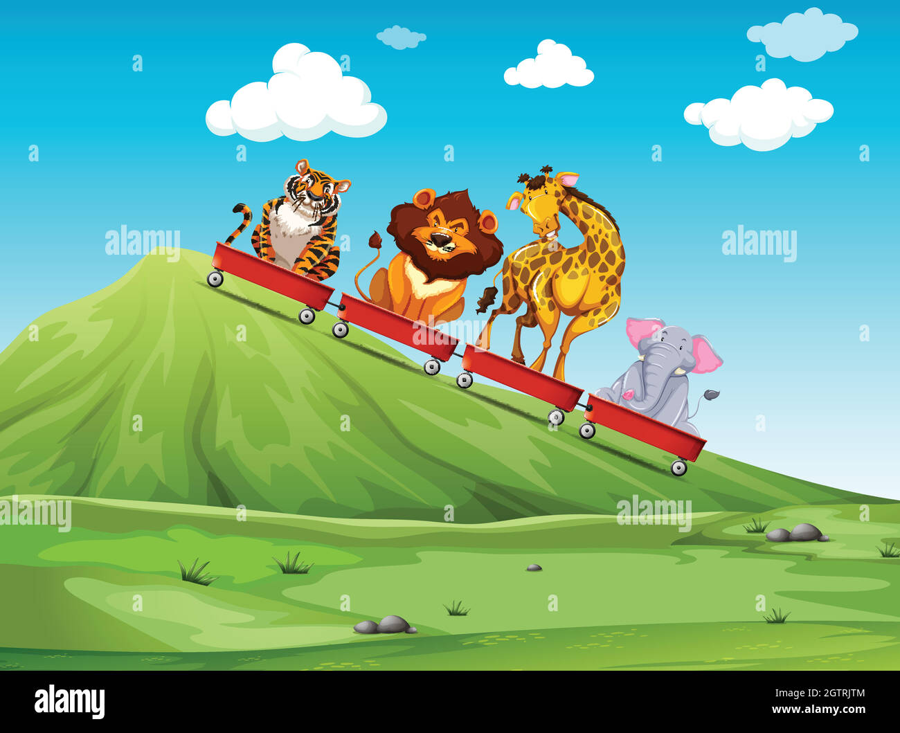 Wild animal riding on red wagon Stock Vector Image & Art - Alamy