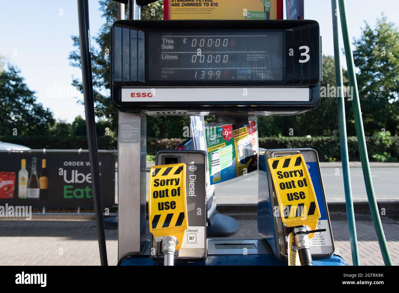 Castleford, England - Oct 1st 2021 - Esso petrol station pump out of ...