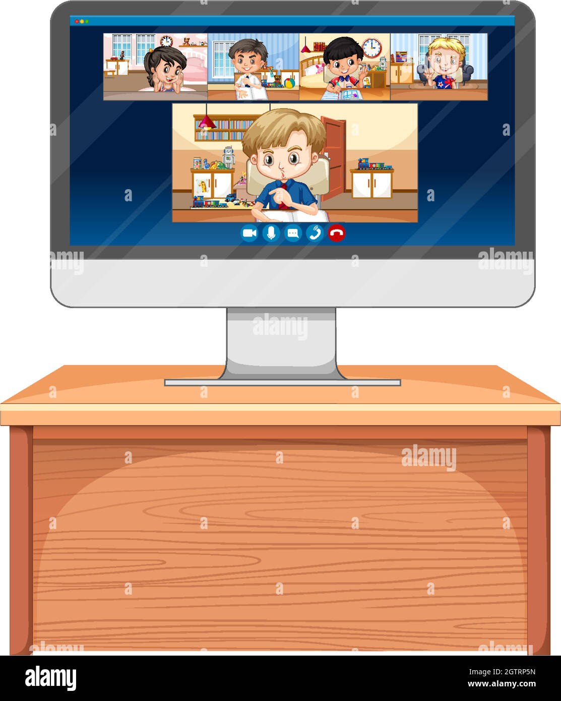 Student video chat online screen on computer screen on white background ...