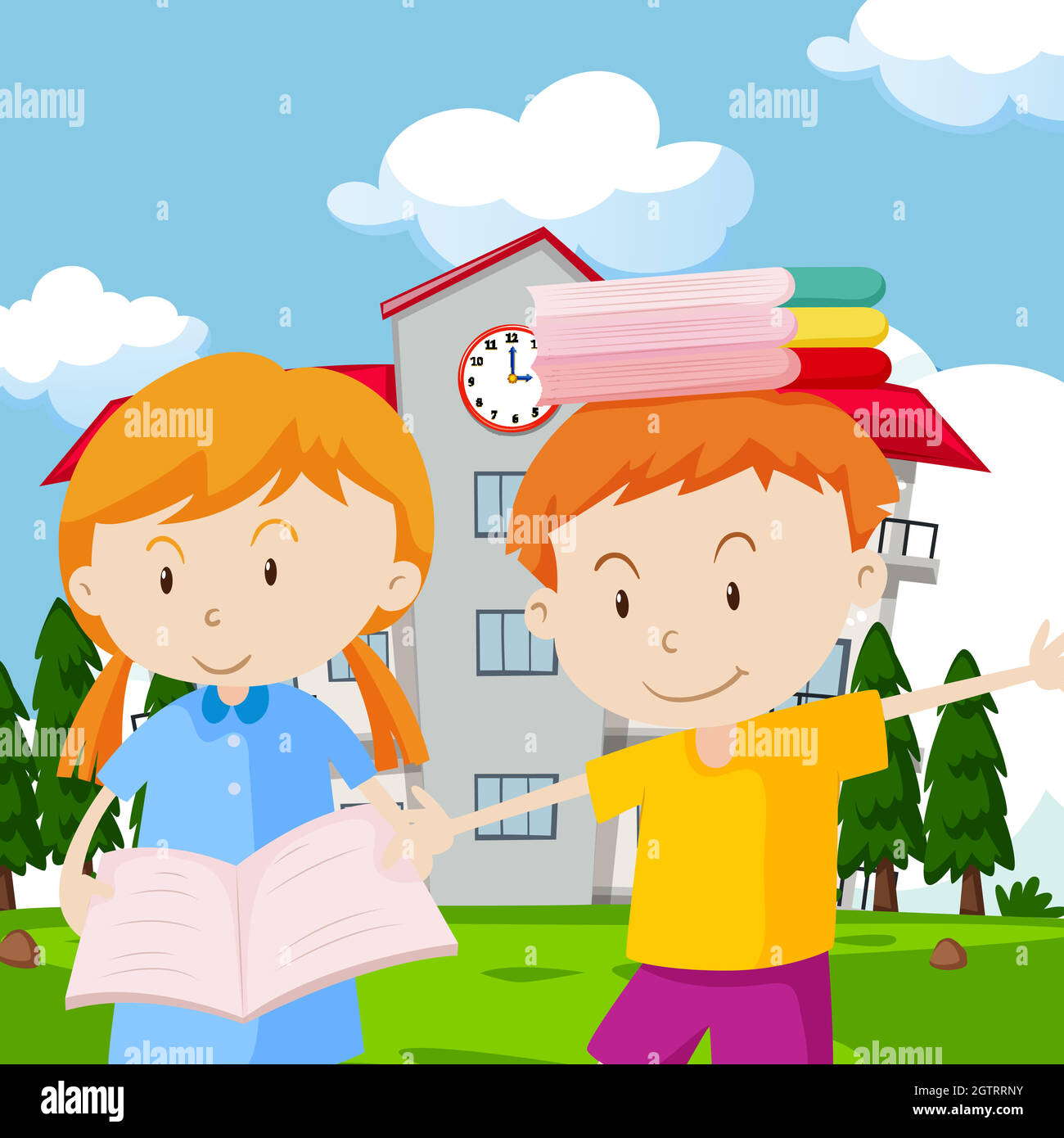 Two kids reading book Stock Vector Images - Alamy