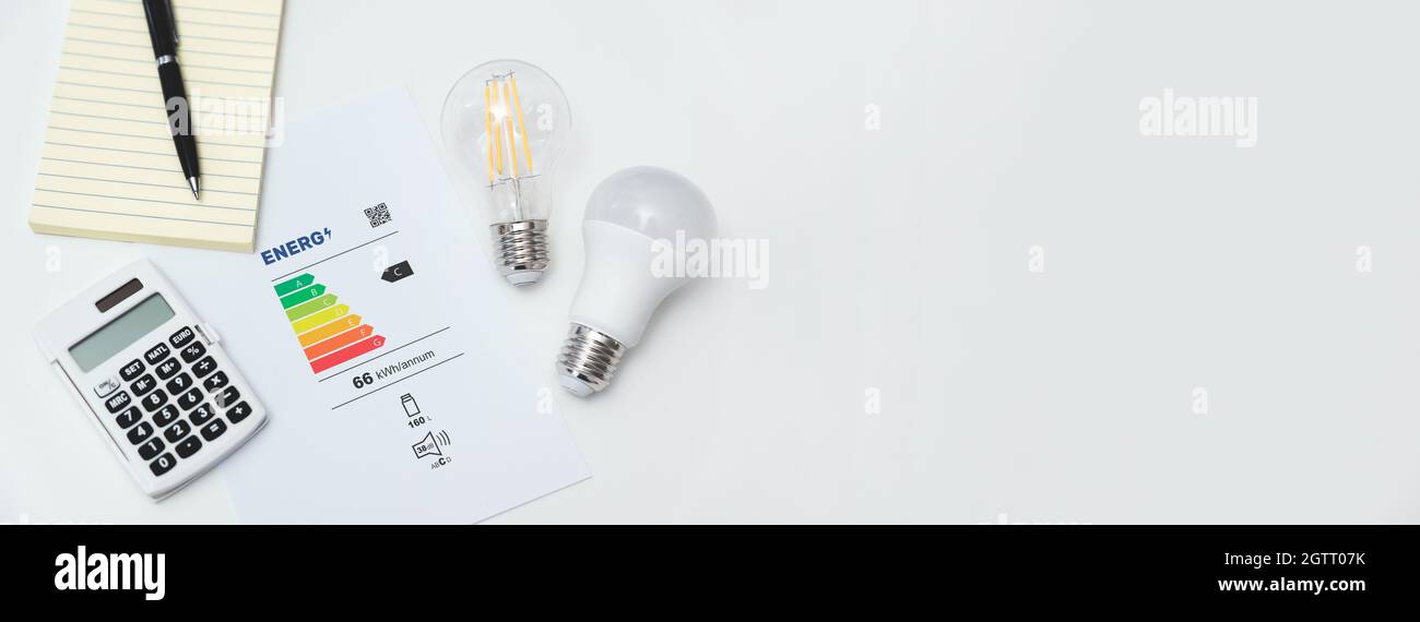Energy rating chart with light bulbs. Energy efficiency concept. New EU ...
