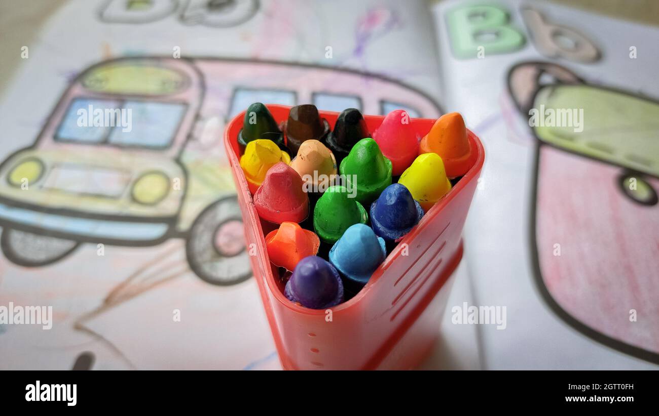 Coloring With Crayon Pencils Stock Photo - Alamy