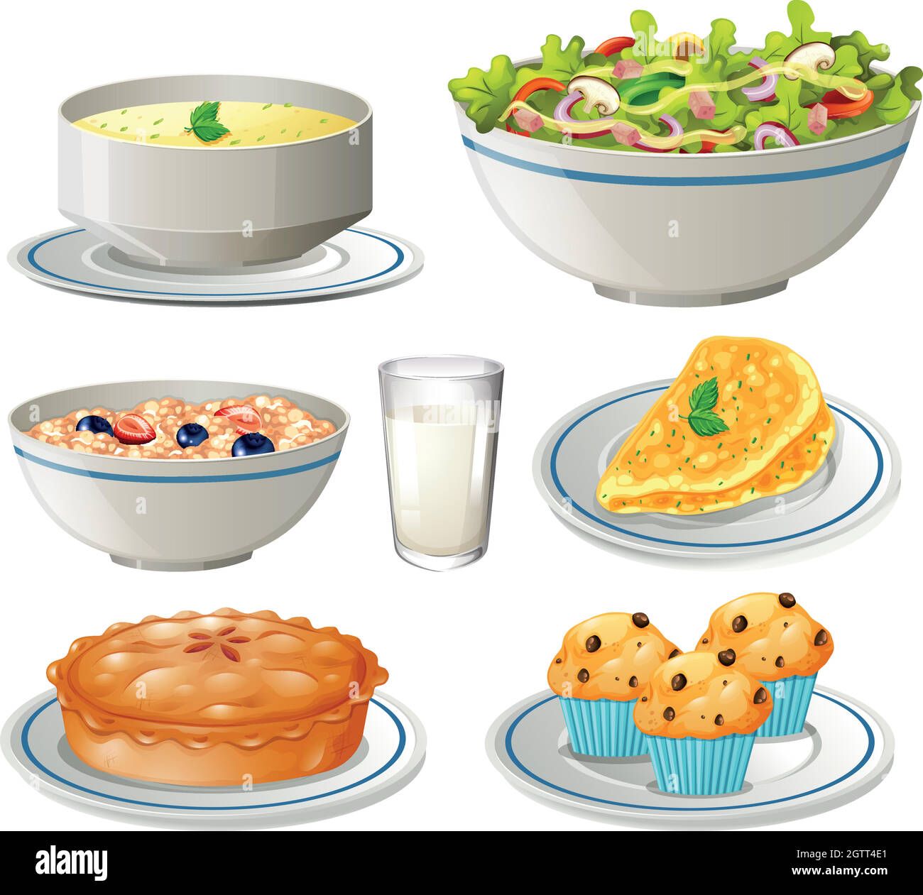 Different kind of food on plates Stock Vector Image & Art - Alamy