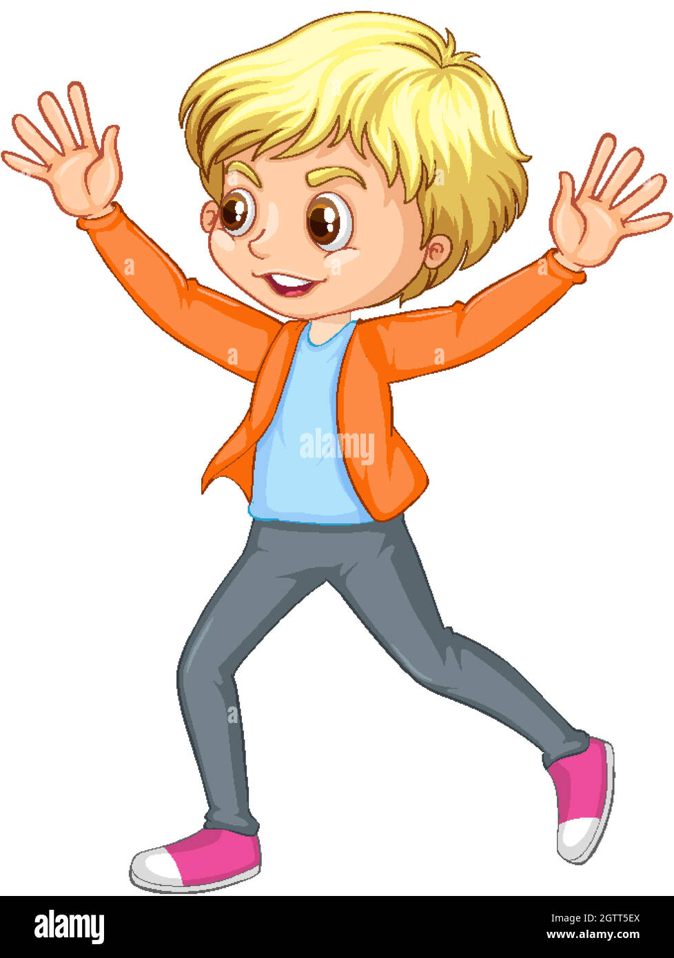 Cartoon character of a happy boy pushing hands up Stock Vector Image ...