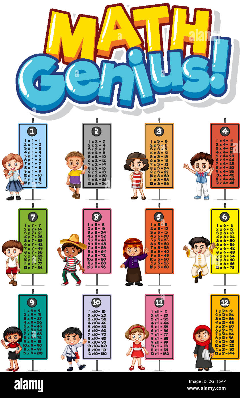 Font design for word math genius with times tables Stock Vector Image ...