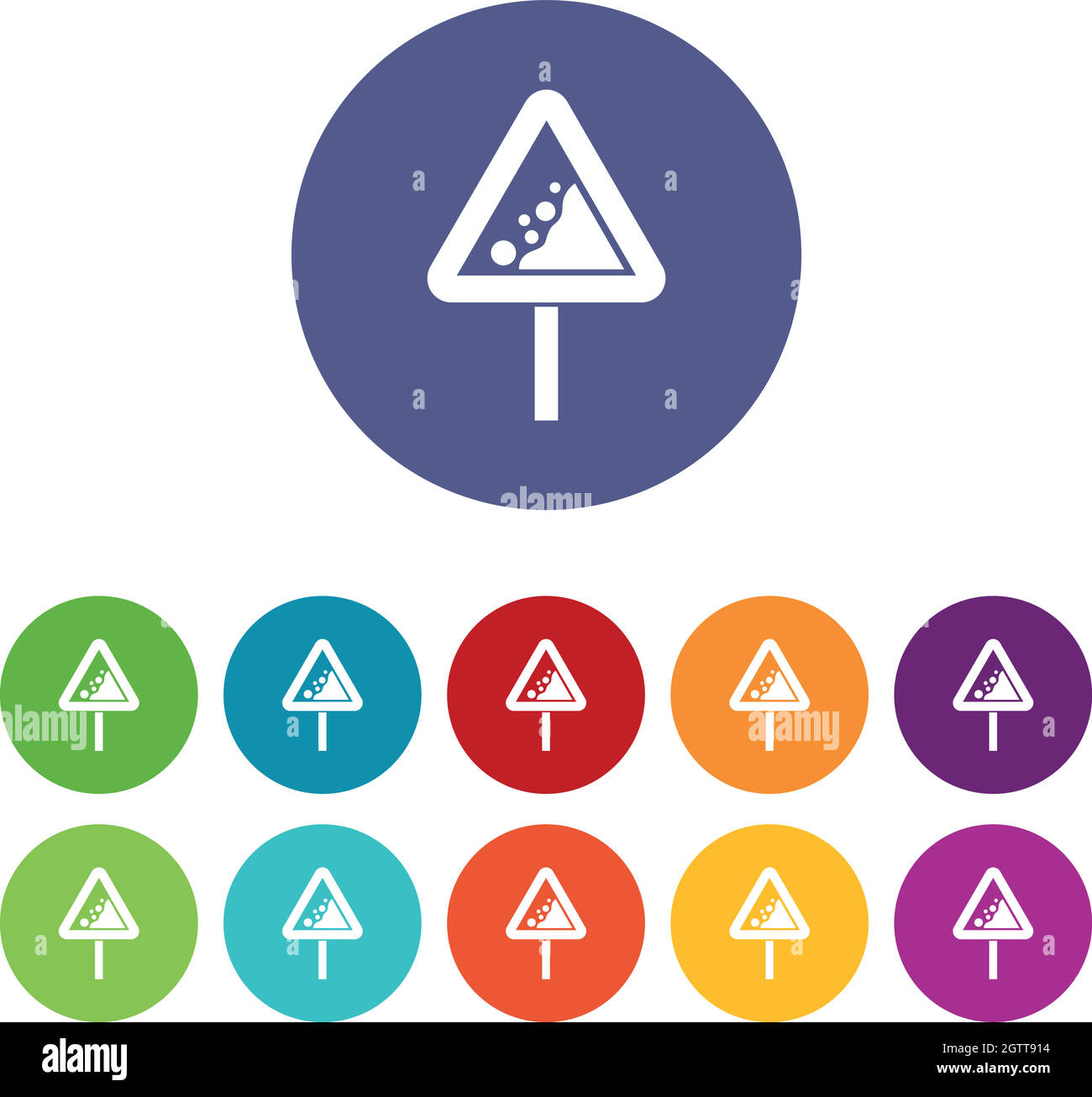 Falling rocks warning traffic sign set icons Stock Vector Image & Art ...
