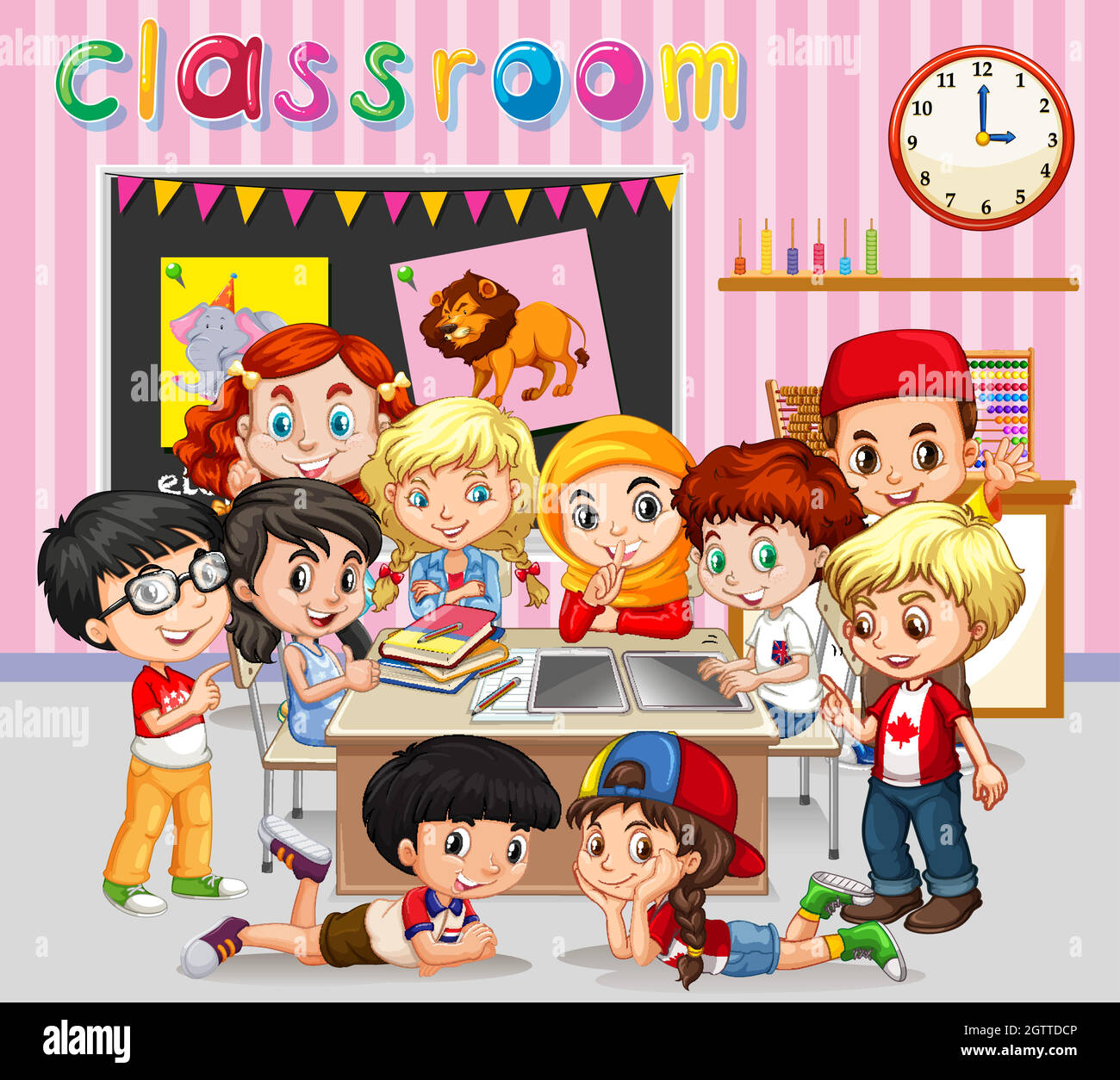 Children table classroom students Stock Vector Images - Alamy