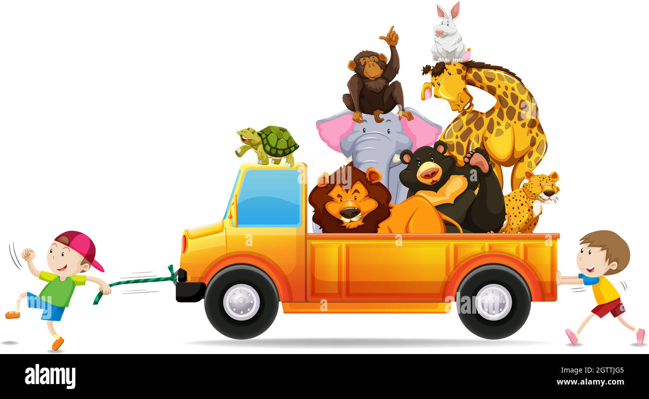 Wild animals on the pick up truck Stock Vector Image & Art - Alamy
