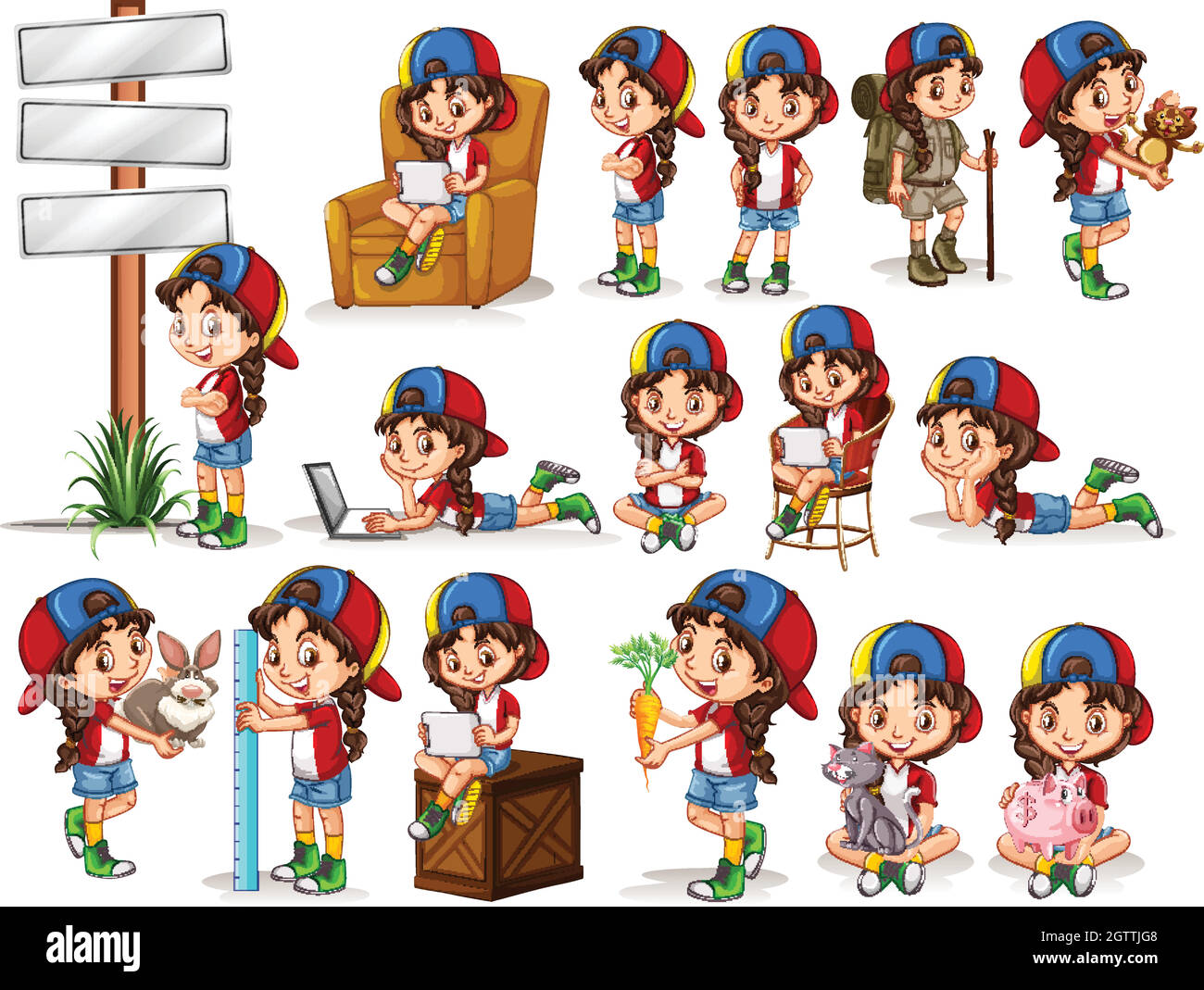 Little girl doing different activities Stock Vector Image & Art - Alamy