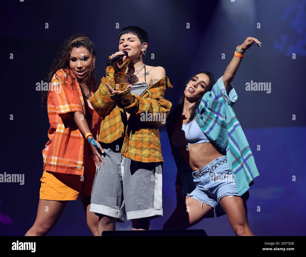 MIAMI, FL - OCTOBER 1: Cazzu performs during Uforia Mix Live 2021 at FTX Arena on October 1 ...