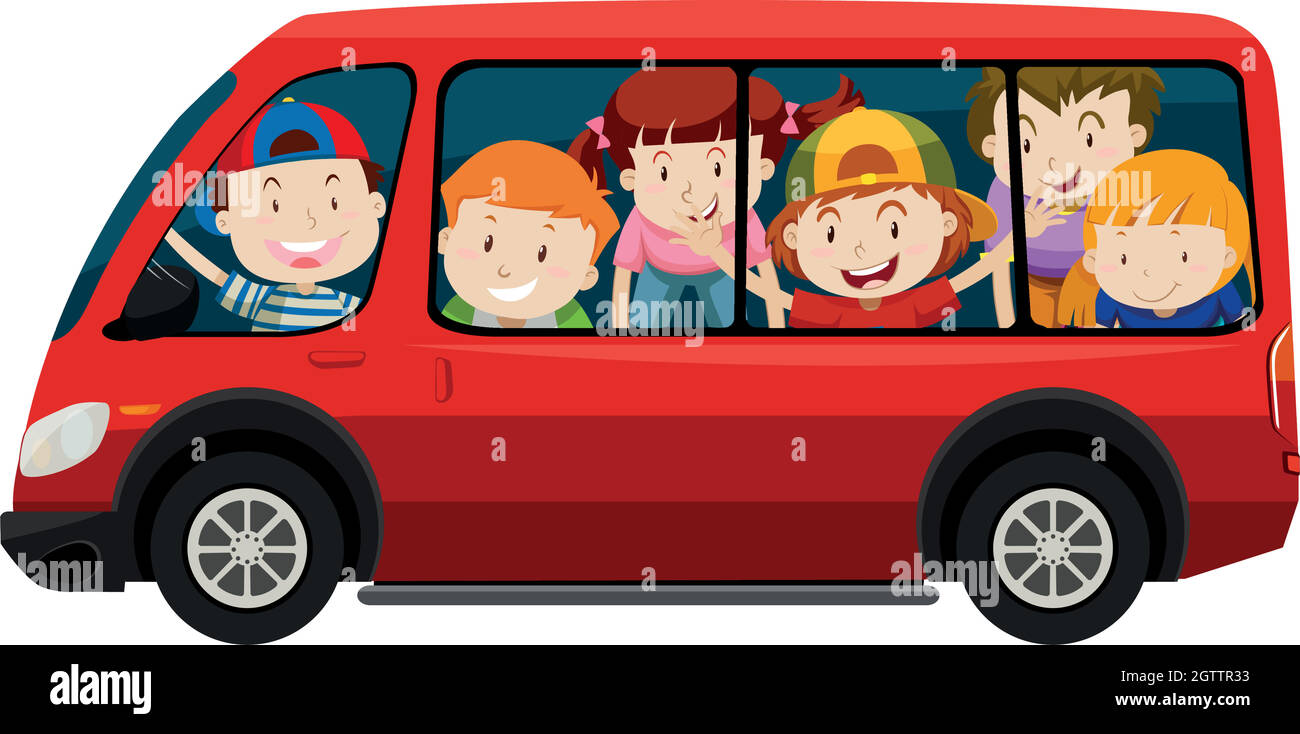 Children riding in red van Stock Vector Image & Art - Alamy