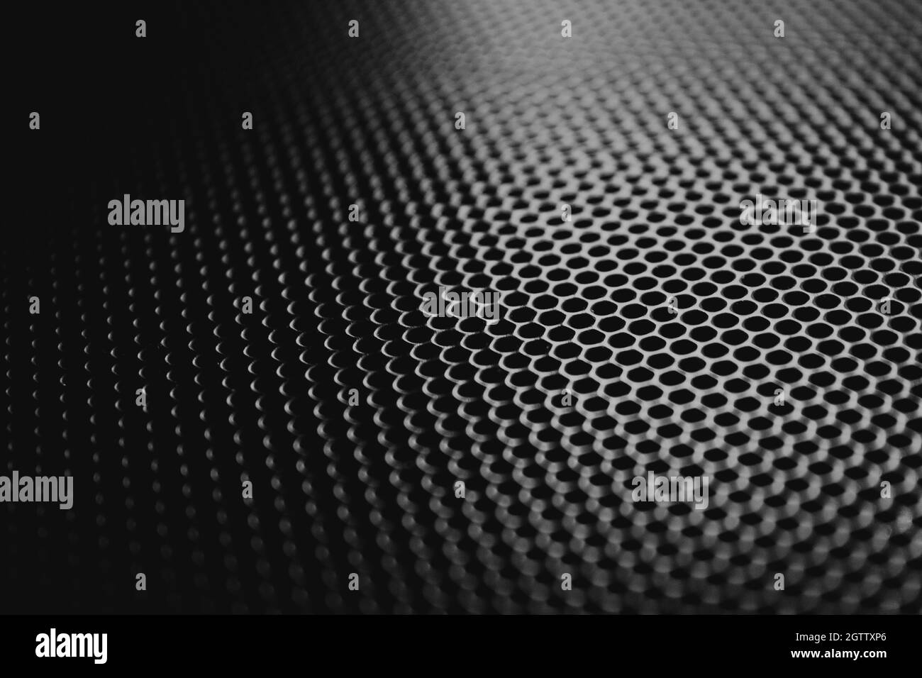 Closeup shot of a black dark metal mesh surface, horizontal background ...