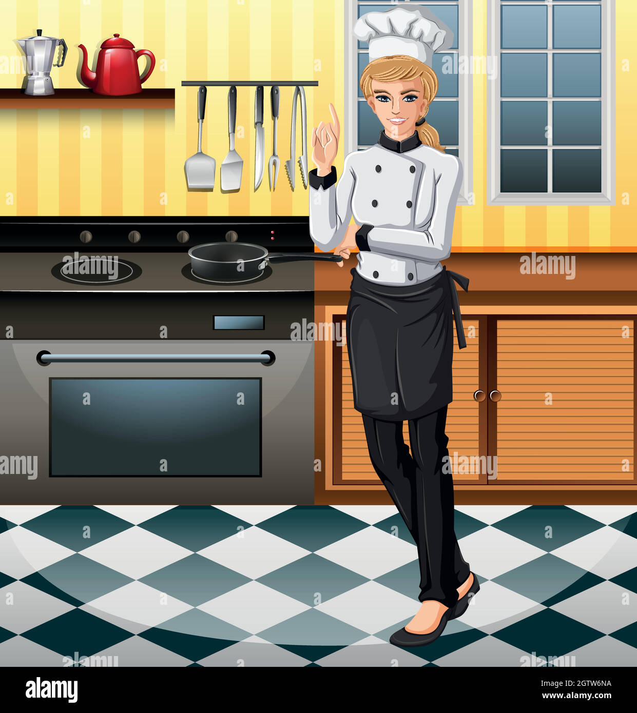 Female chef working in the kitchen Stock Vector Image & Art - Alamy