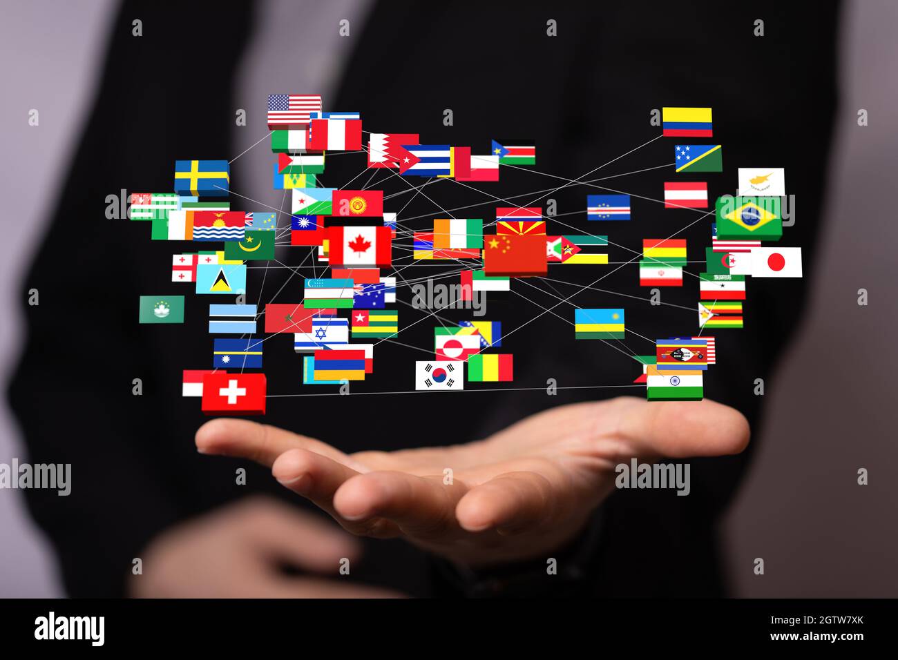 Person presenting a 3D rendered projection of different countries Stock ...