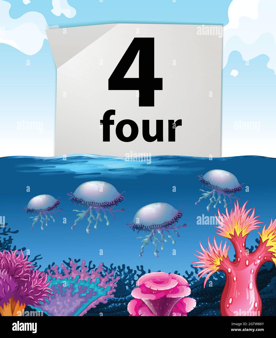 Number four and jellyfish underwater Stock Vector Image & Art - Alamy