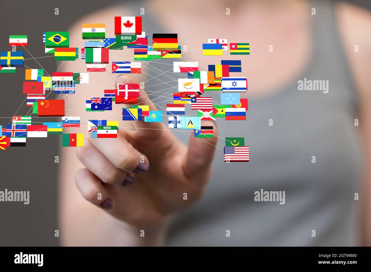 Person presenting a 3D rendered projection of different countries Stock ...