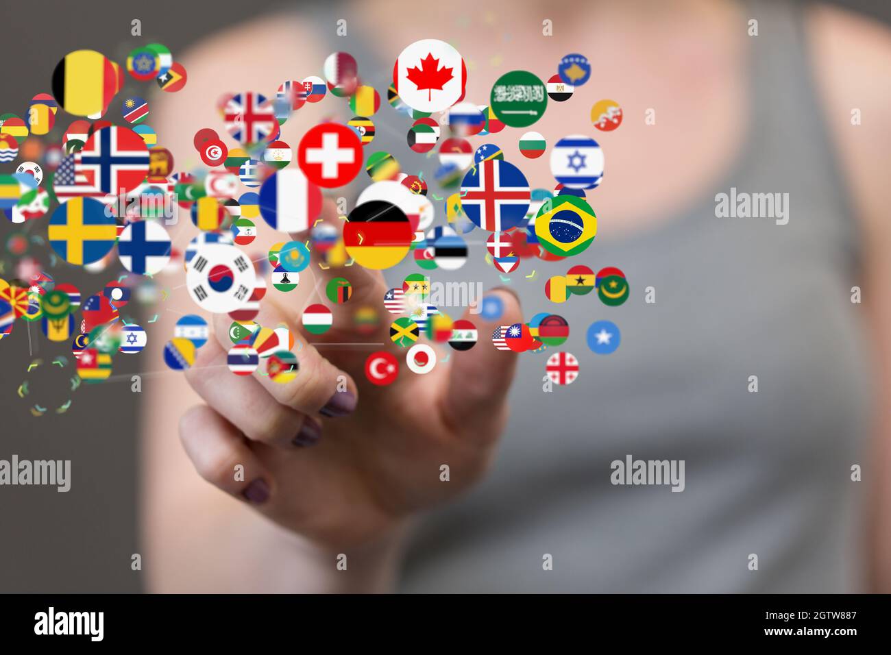 Person presenting a 3D rendered projection of different countries Stock ...