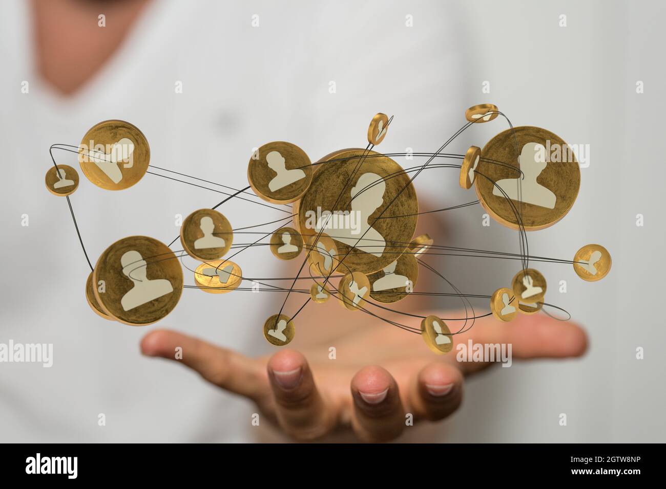 Person presenting the virtual 3D rendered projection of human resources ...