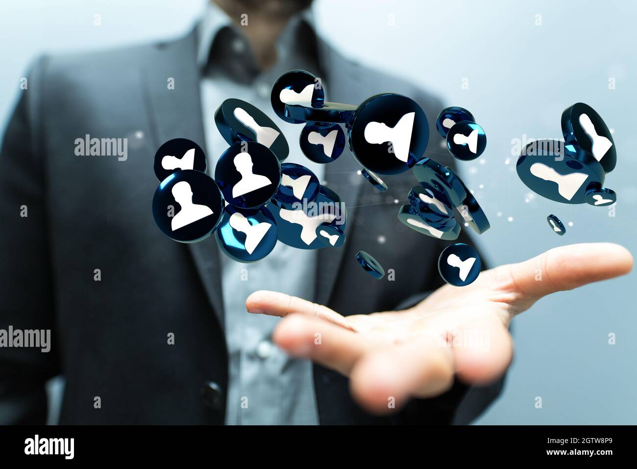 Person presenting the virtual 3D rendered projection of human resources ...