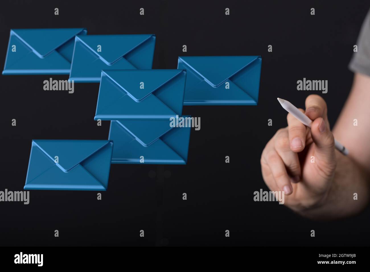 Person presenting the virtual 3D rendered projection of communications ...