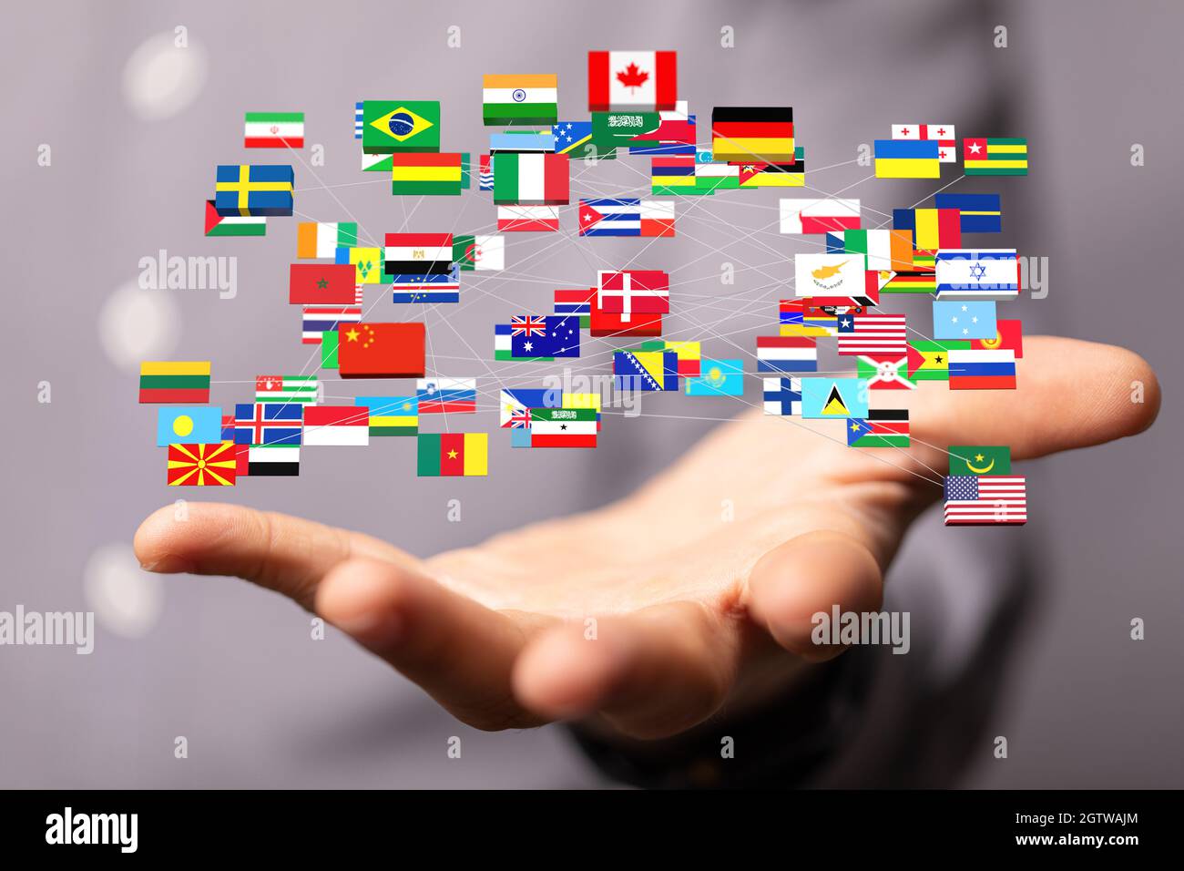 Person presenting a 3D rendered projection of different countries Stock ...