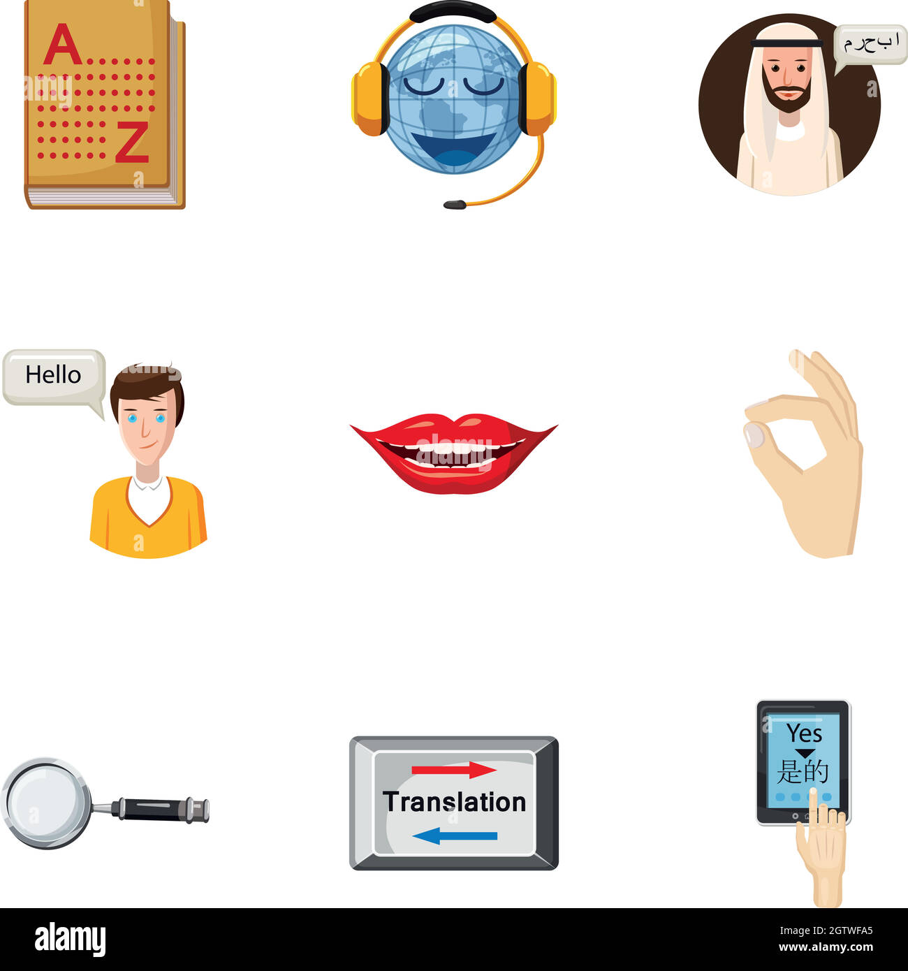 Translation of language icons set, cartoon style Stock Vector Image ...