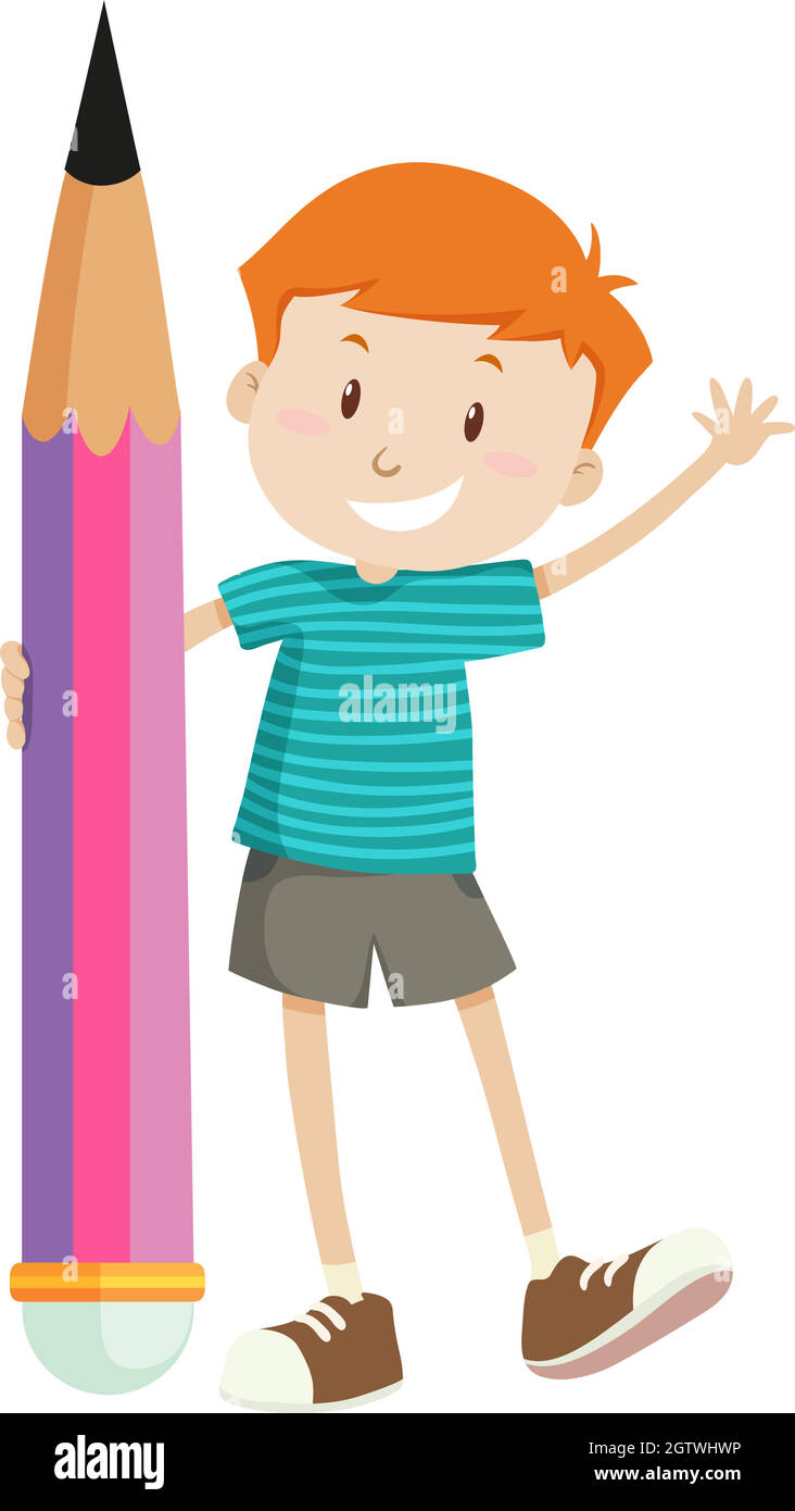 Little boy and giant pencil Stock Vector Image & Art - Alamy