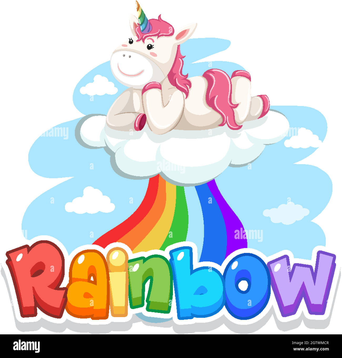 Font design for word rainbow with rainbow in the sky background Stock ...