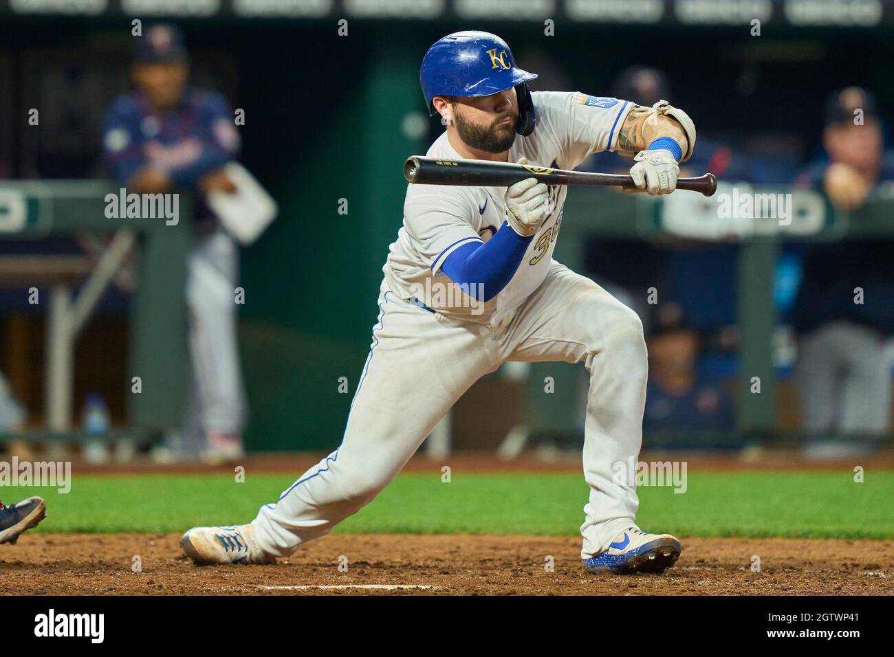 October 1 2021: Kansas City catcher Cam Gallagher (36) gets down a ...