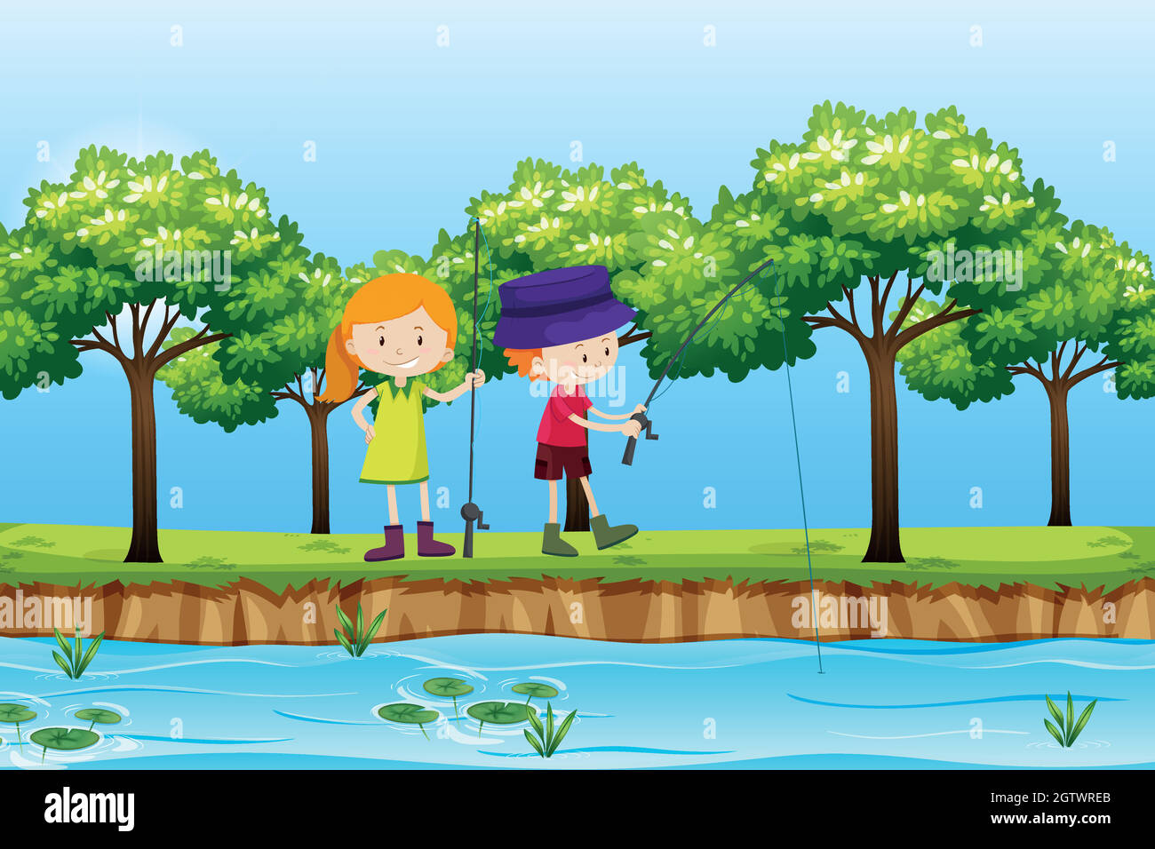 Happy girl lake Stock Vector Images - Alamy