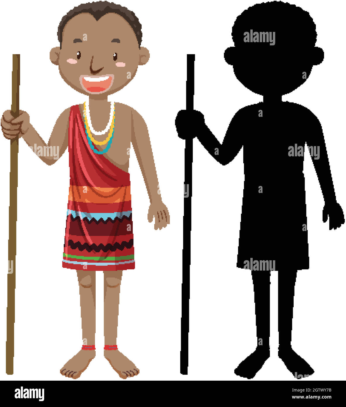 Set of people of African tribes character with its silhouette Stock ...