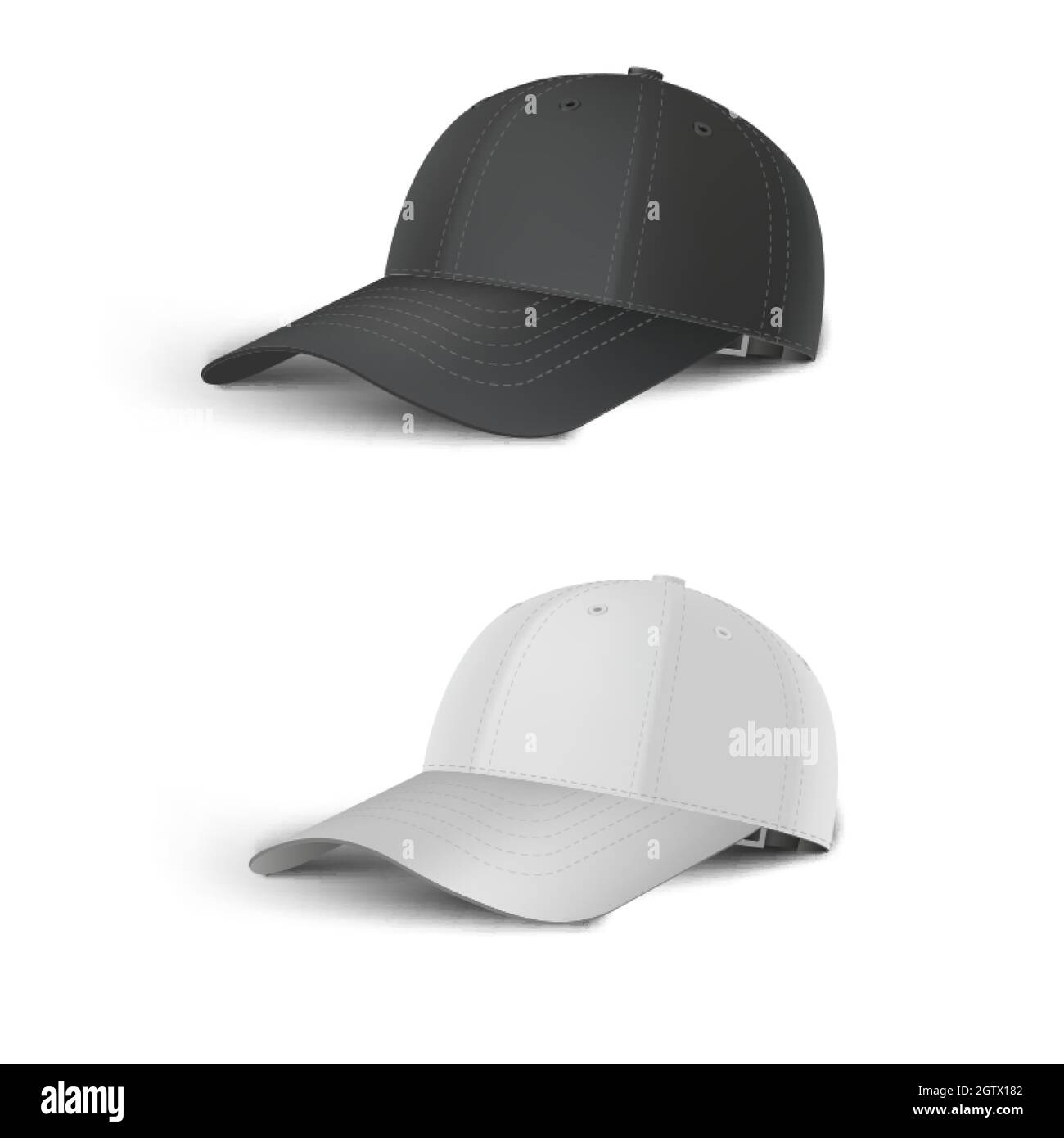 Black and white baseball cap set side perspective view realistic vector ...