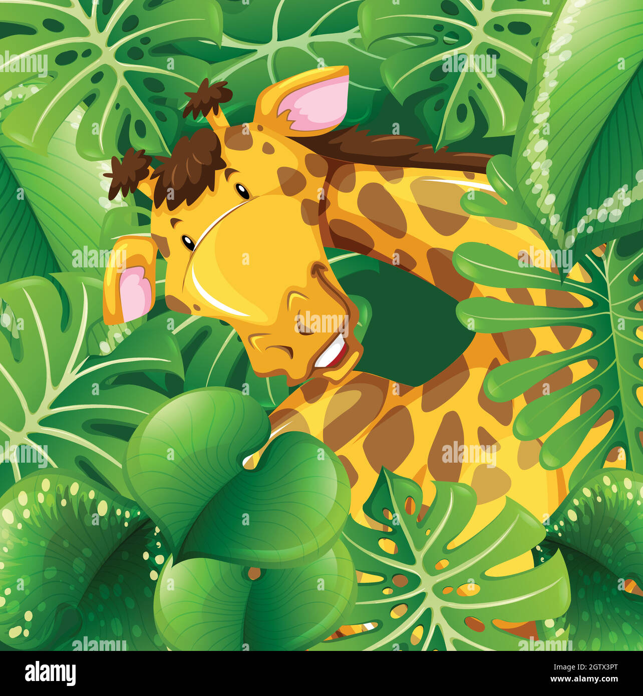 Cute giraffe in green bush Stock Vector Image & Art - Alamy