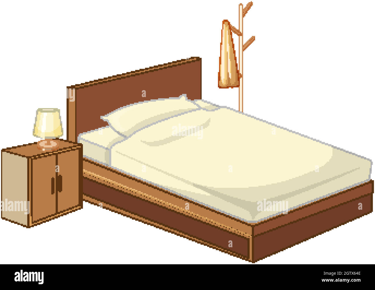 Wooden bed with lamp isolated on white background Stock Vector Image ...