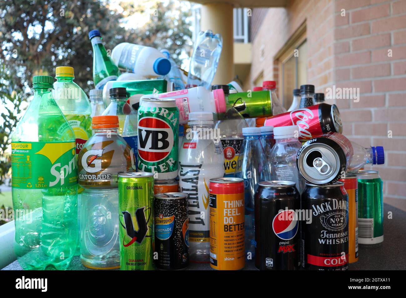 SYDN, AUSTRALIA - Sep 06, 2021: Many empty drink bottles with 10 cent ...