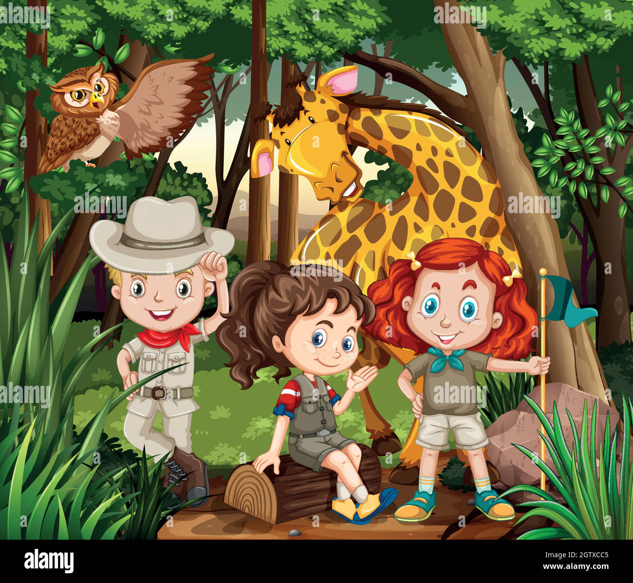 Children and wild animals in the woods Stock Vector Image & Art - Alamy