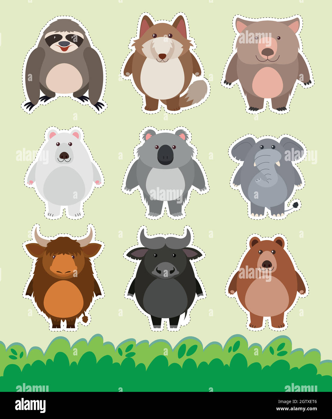 Sticker design with cute animals on grass Stock Vector Image & Art - Alamy